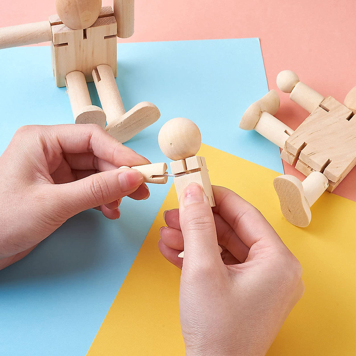 FASHEWELRY 12Pcs Unfinished Wood Robot Dolls Joint Adjustable Wooden Figure Dolls Unpainted Blank Wood Robot Peg Dolls for DIY Art Crafts Game Party Decoration