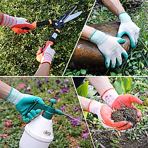 Trifabricy Gardening Gloves for Women/Men - 6 Pairs Breathable Natural Latex Garden Gloves with Grip, Outdoor Hard-wearing Protective Work Gloves for Lawn Yard, Medium, Green & Red