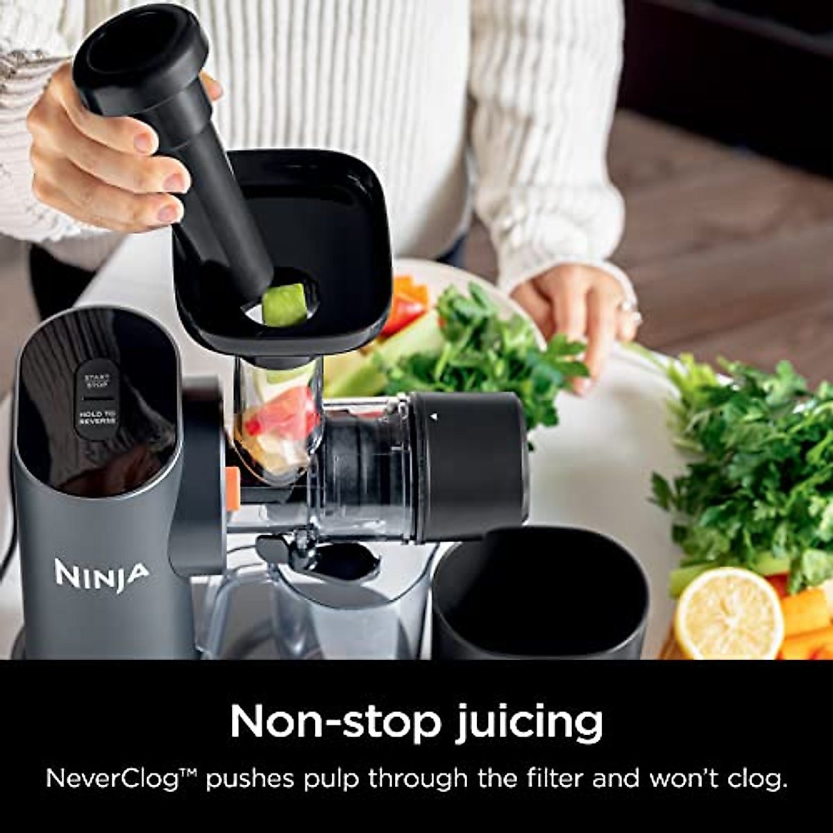 Ninja JC151 NeverClog Cold Press Juicer, Powerful Slow Juicer with Total Pulp Control, Charcoal