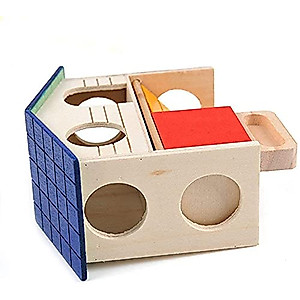 FORZENA Pet Small Animal Hideout Hamster House Deluxe Two Layers Wooden Hut Play Toys Chews Color Sepak Takraw and Barbell