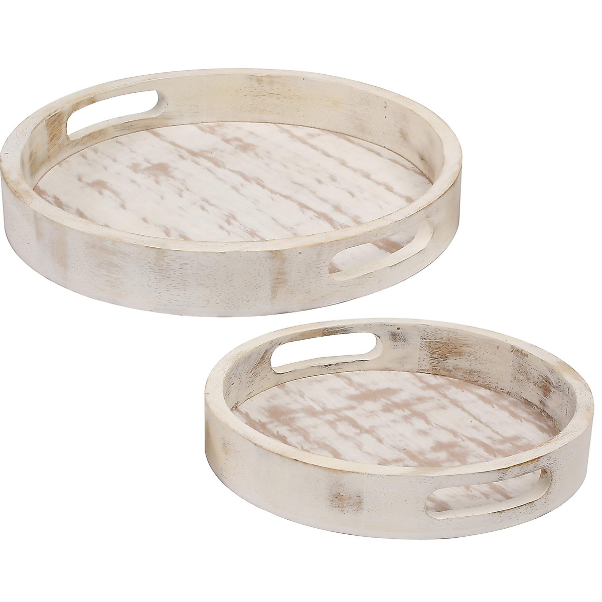 BEDDING CRAFT Set of 2 Countertop Wooden Round Fruit Baskets Decorative Coffee Table Tray – A Ideal Match for Ottoman or Side Table Charcuterie Board or Cheese Platter Kitchen General Storage Space