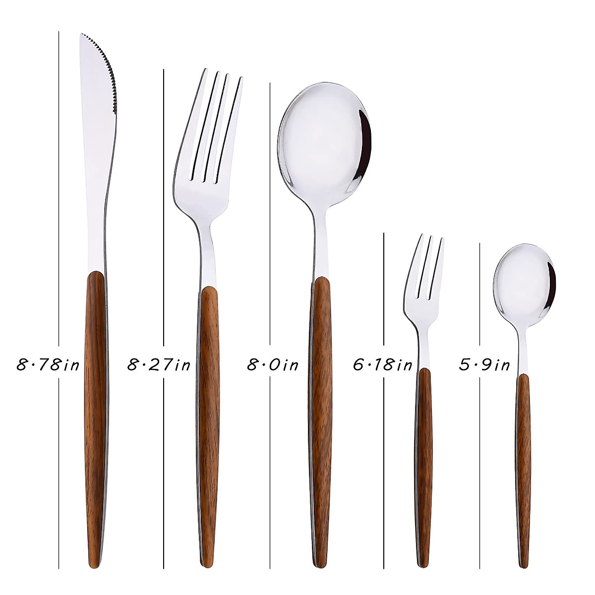 Uniturcky 30-Piece Stainless Steel Silverware Set, Silver Mirror Polished Flatware Cutlery Set for 6, Tableware Eating Utensils Set for Home Restaurant Wedding, Dishwasher Safe (Wooden Effect Handle)