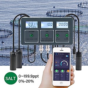 Yewhick WiFi Tuya Smart PH Meter Data Logger Temp TDS Salinity S.G. EC ORP Water Tester Monitor Analyzer for Aquariums Pool Hydroponics