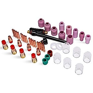 63PCS TIG Welding Torch Accessories Kit TIG Welding Torch Supplies Welding Collet Gasket Back Cap Stubby Gas Lens Glass Cup Alumina Nozzle Accessoory Kit for WP-17/18/26