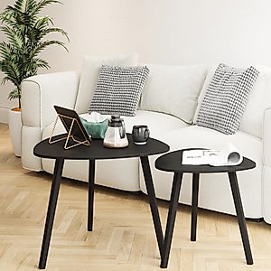 BAMEOS Bamboo Nesting Triangle End Table,Set of 2 Coffee Table Modern Minimalist Side Table for Living Room (Black)