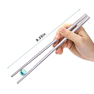 Kitiok 5-Pairs Metal Reusable Square Chopsticks Non Slip for Adults Sushi Ramen, 18 10 Stainless Steel Chopsticks Set Dishwasher Safe, Silver