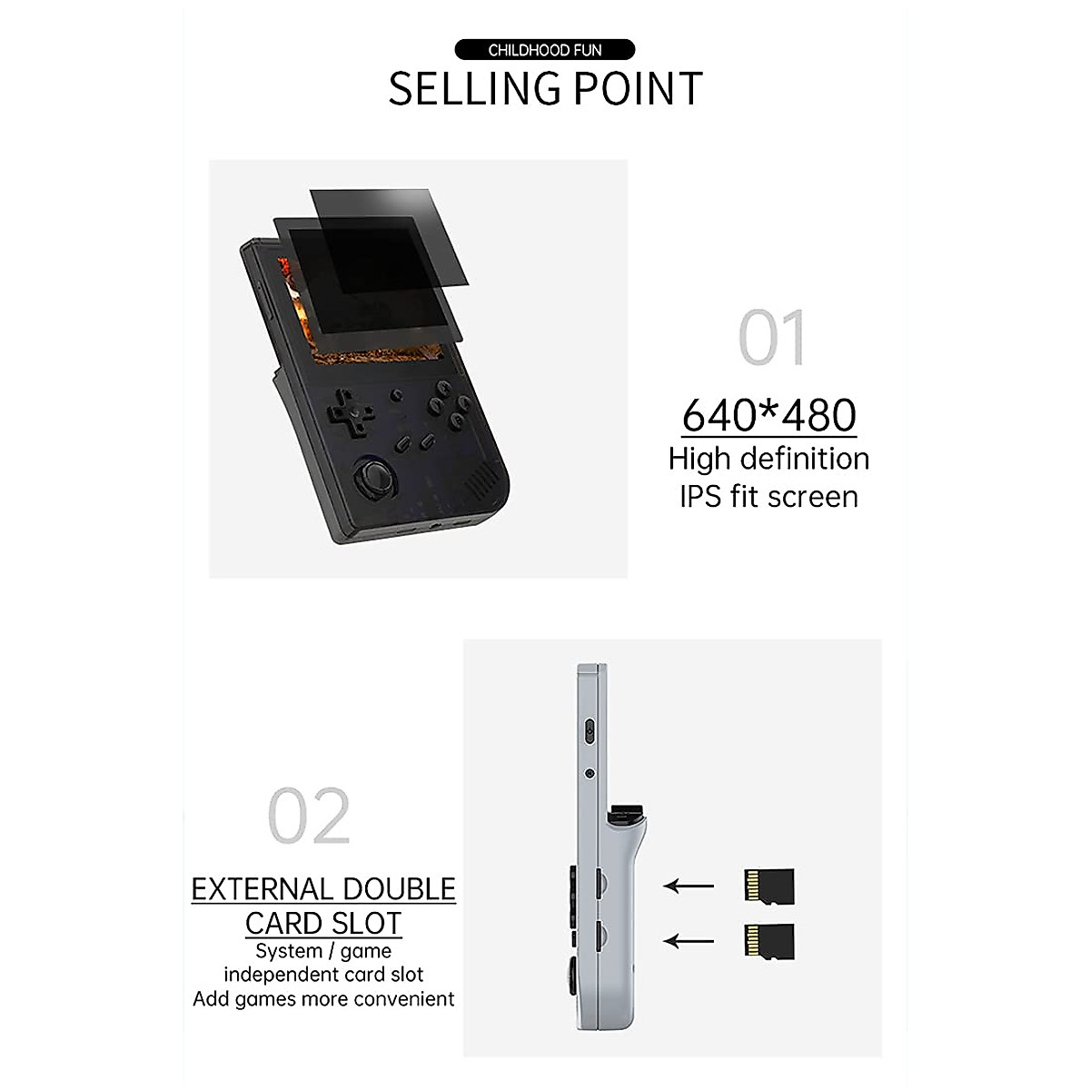 Haoun RG351V Handheld Game Console, 3.5 Inch IPS Screen Retro Game Console with Open Source Linux System 128G TF Card Built-in 10000 Games Portable Video Game Console- Grey