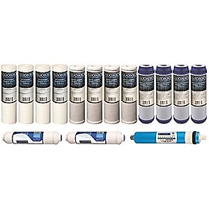 5 Stage BLUONICS Reverse Osmosis Replacement Filters with 50 GPD NSF Certified Membrane> 15 pcs Standard Size RO Cartridges