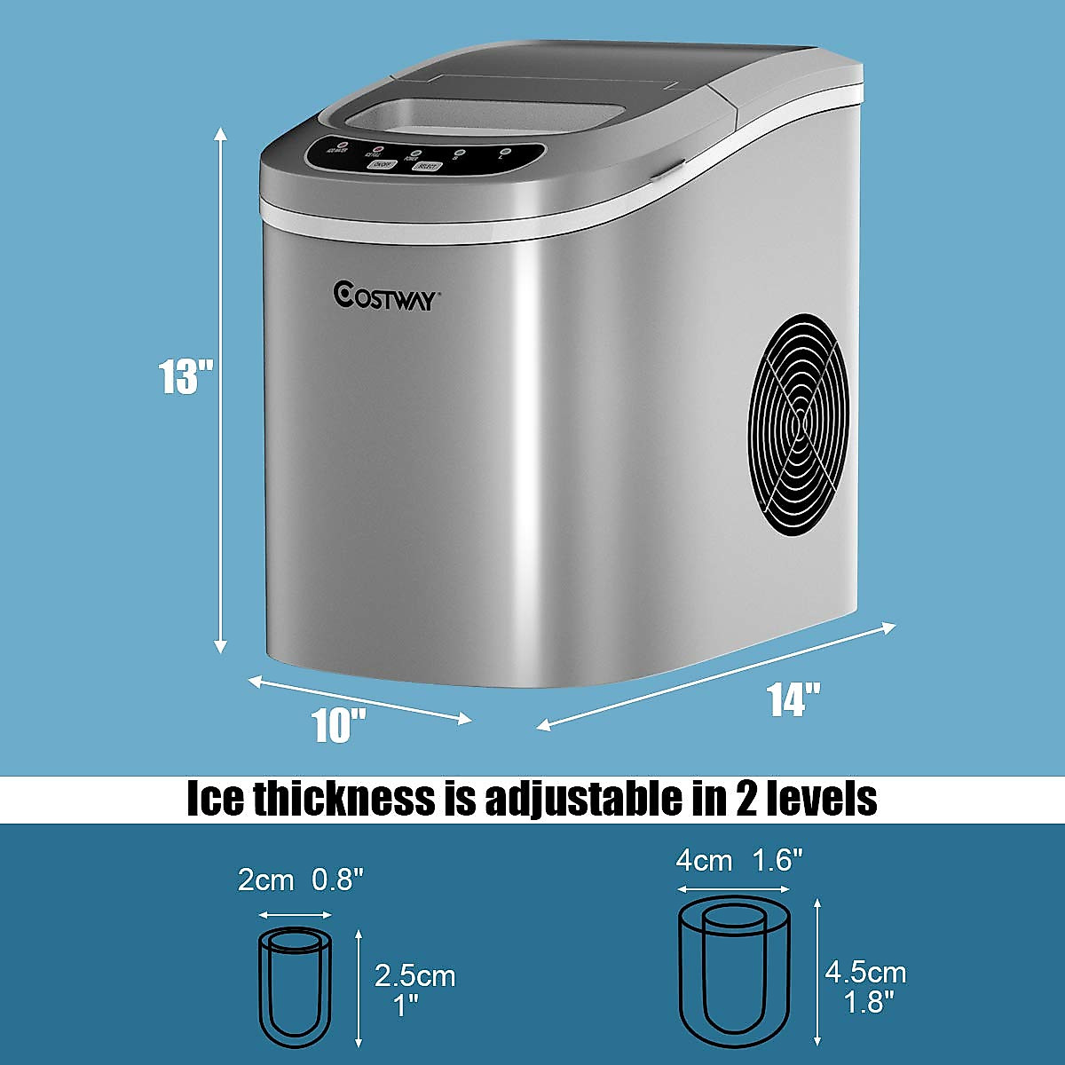 COSTWAY Countertop Ice Maker, 26LBS/24H Portable and Compact Ice Maker Machine, Ice Cubes Ready in 6 Mins, Electric High Efficiency Small Ice Maker with Ice Scoop for Home Kitchen Office, Silver