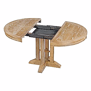 POCIYIHOME 4 Upholstered Farmhouse Round 16" Leaf, Set of 5, Family Chair Restaurant, Kitchen (Natural Wood Wash), 5 Piece Extendable Dining Table Set