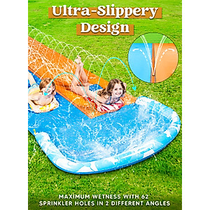 JOYIN 22.5ft Water Slides and 2 Bodyboards, Lawn Water Slide Summer Slip Waterslides Water Toy with Build in Sprinkler for Backyard Outdoor Water Fun for Kids