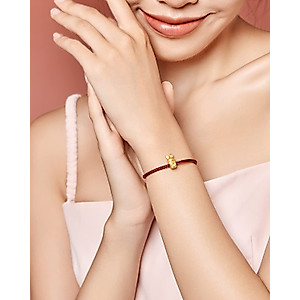 ZHOU LIU FU Real Gold Bracelets for Women Bracelet Lucky Rabbit 24K Gold Jewelry Red Bracelet Solid Gold Charm Fortune Rabbit Charm Bracelets Lucky Bunny Gold Bangle Bracelets