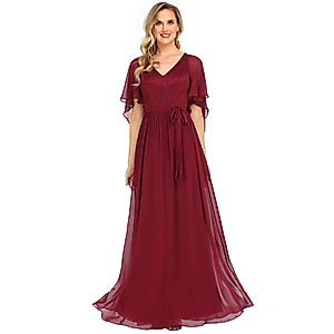 Ever-Pretty Women's Chiffon Maxi A-line Dance Party Dresses Burgundy US14