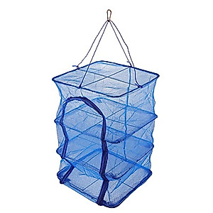 BESPORTBLE Foldable Fish Cage Fruit Dryer Hanging Clothes Drying Rack Laundry Drying Rack Collapsible Hanging Drying Net Zipper Drying Rack Folding Fish Mesh Nylon Blue Shrimp Fish Drying Net