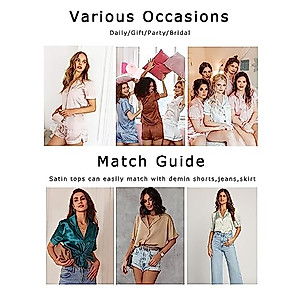 Ekouaer Womens Satin Silk Short Sleeve Button Down Top and Shorts Sleepwear Bridesmaid Pajamas Set White Medium