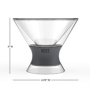 HOST Freeze Insulated Martini Cooling Cups, Plastic Freezer Gel Chiller Double Wall Stemless Cocktail Glass Set of 2, 9 oz, Grey