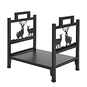Outvita Firewood Log Rack, Small Iron Lumber Storage Holder, Wood Pile Stacker Organizer for Indoor Outdoor Fireplace Fire Stove Pit With Elk Christmas Elements Black