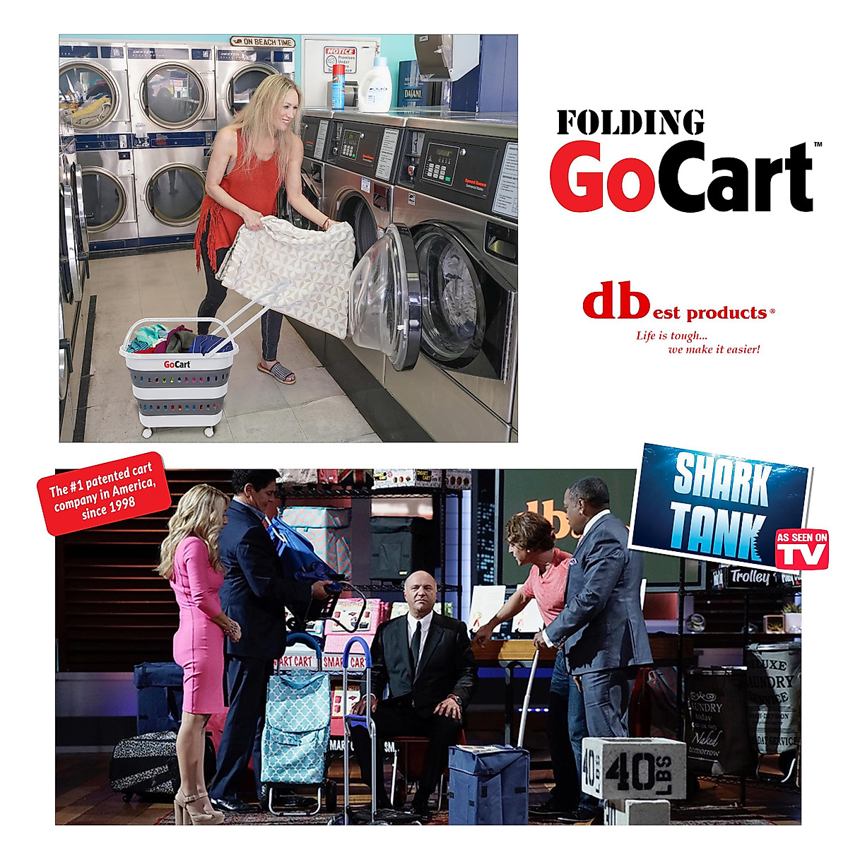 dbest products Folding Gocart Collapsible Laundry Basket on Wheels Grocery Cart Shopping Foldable Pop Up Plastic Hamper Tote Handles Cesto para ropa sucia, White