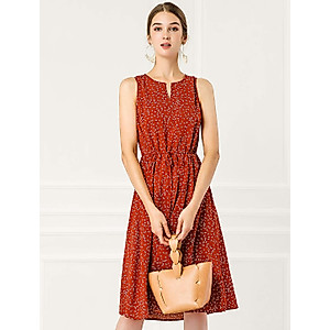 Allegra K Women's Sleeveless Split Neck Drawstring Waist Casual Floral Midi Dress X-Large Red