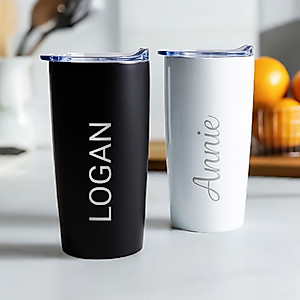 Lifetime Creations Personalized Tumbler with Name (White): Insulated Stainless Steel Coffee Tumbler, Custom Engraved Coffee Travel Mug with Lid, 20 Ounce Cup, Christmas Gifts for Employees