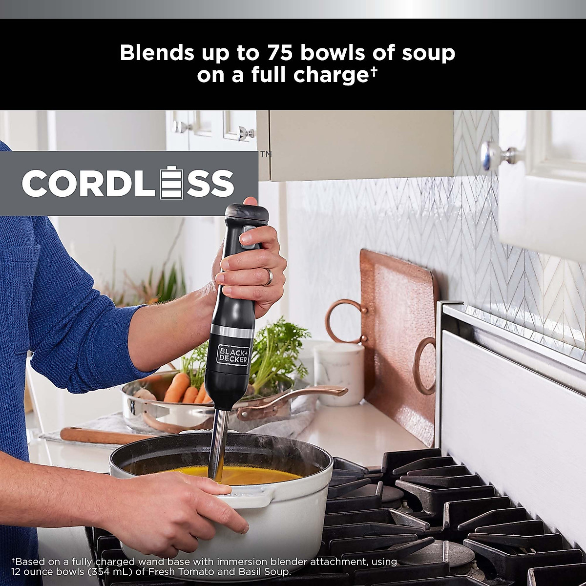 BLACK+DECKER Kitchen Wand Cordless Immersion Blender, Hand Blender with Charging Dock, Black (BCKM1011K10)