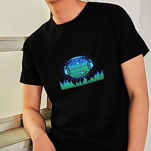 Top for Men Party Disco DJ Sound Activated LED Light Up and Down Flashing Glowing Printed Crewneck Short-Sleeve T Shirt