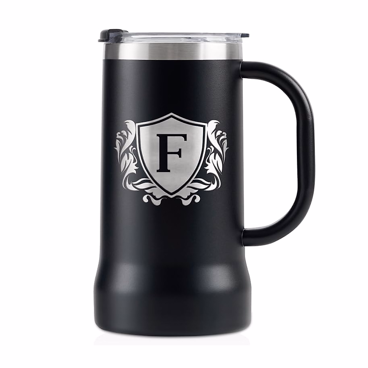 Onebttl Personalized Beer Stein, Beer Mug with Handle - Gifts for Beer Lovers, Men Who Have Everything on Birthday, Christmas - Customized Monogram 24 oz Double Wall Stainless Steel Cup, F