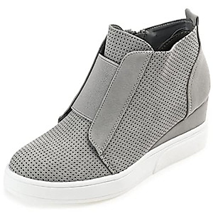 Journee Collection Womens Clara Round Toe Inside Zip Wedge Sneakers - Size: 7.5 - Grey