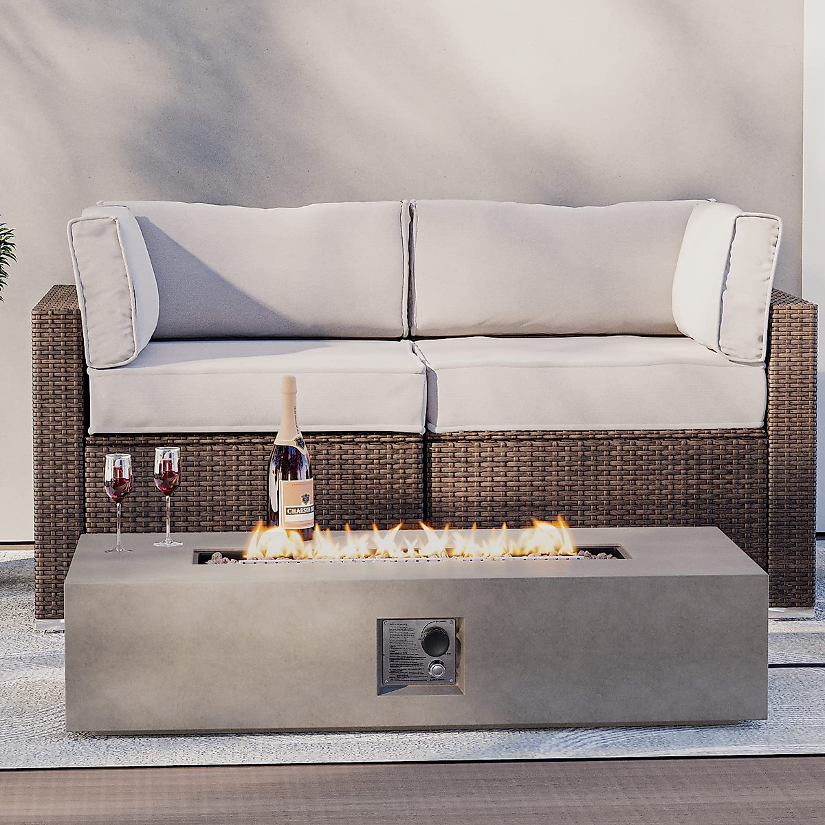 HOMPUS Outdoor Rectangular Propane Fire Pit Table, 56''x28’’x13'' Fire Table, 50000 BTU Fire Pit w Free Waterproof Cover & Fire Stone for Patio, Garden, Grey