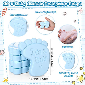 Swiffen 50 Sets Baby Shower Soap Favors for Guests Baby Boy Girl Mini Footprint Soap Handmade Scented Soap with Thank You Tags and Organza Bags Gender Reveal Party Favors (Blue,It's A Boy)
