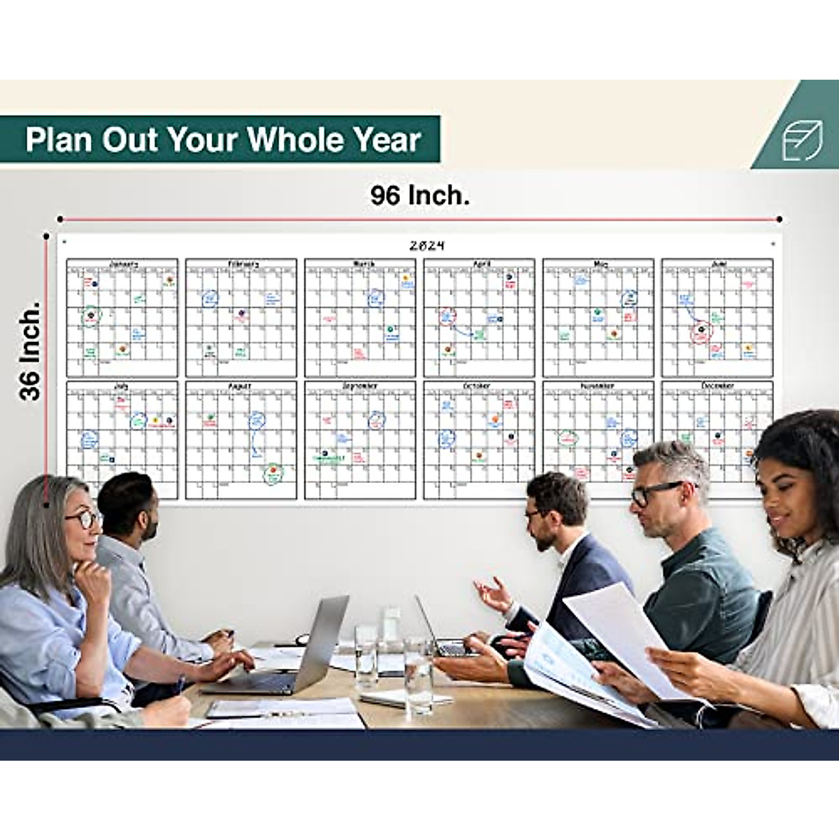 Large Dry Erase Wall Calendar - 36" x 96" - Undated Blank 2023 Reusable Yearly Calendar - Giant Whiteboard Year Poster - Laminated Office Jumbo 12 Month Calendar