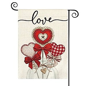 AVOIN colorlife Valentine's Day Love Garden Flag 12x18 Inch Double Sided Outside, Love Heart Bow Anniversary Yard Outdoor Flag