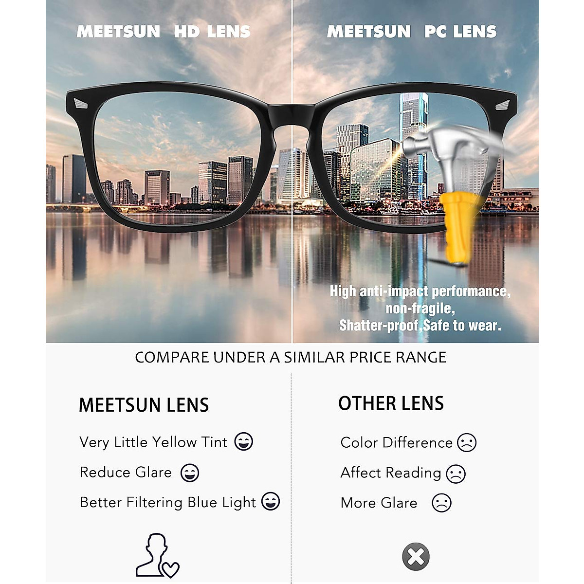 MEETSUN Blue Light Blocking Glasses, Anti Eye Strain Headache (Sleep Better),Computer Reading Glasses UV400 Transparent Lens (2 Pack Black +Leopard lens, 53)