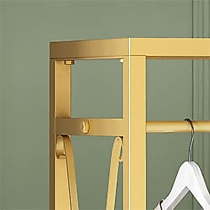 TIEOU Gold Clothing Rack with Shelves, Standing Garment Rack, Clothes Rack for Hanging Clothes, Modern Rack Clothes, Gold Clothes rack,Wardrobe Closet, Industrial Clothing Rack, Gold