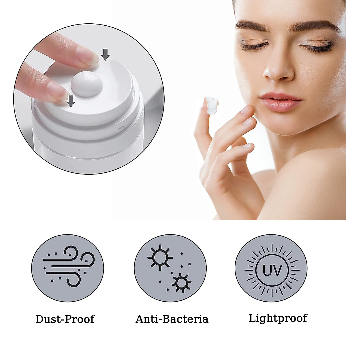 Airless Pump Jar Sets - 1oz 30ml Empty airless Pump Bottles with Cream Spatula - Cream Jar Vacuum Bottle Dispenser for Lotions and Creams - Travel Cosmetic Vacuum Containers Pack of 3