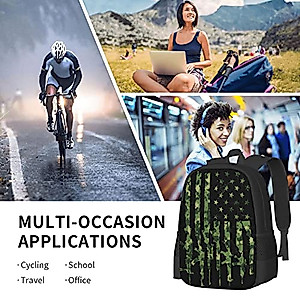 Viythuw American Flag Camo Backpack, Simple and Aesthetic Bookbag for Women Men, Lightweight Adjustable Black Backpack for Travel Outdoor Sports, Large Capacity Laptop Bag for Business Office