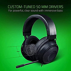 Razer Kraken - Cross-Platform Wired Gaming Headset (Custom Tuned 50mm Drivers, Unidirectional Microphone, 3.5mm Cable with in-line Controls, Cross Platform Compatible) Black