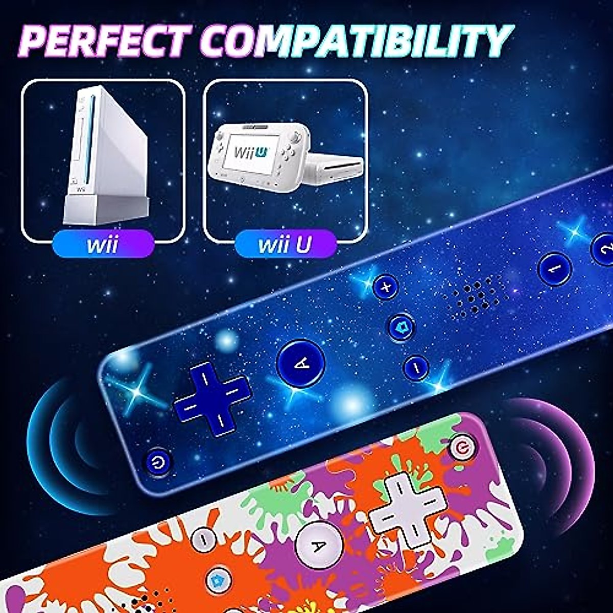 Yosikr Wii Controller 2 Pack, Wii Remote Controller with Silicone Case and Wrist Strap Compatible for Wii/Wii U Console - Starrysky and Graffiti