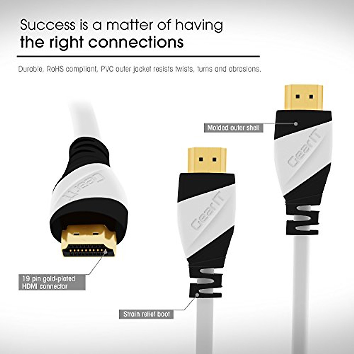 35 Ft HDMI Cable, GearIT Pro Series HDMI Cable 35 Feet High Speed Ethernet 4K Resolution 3D Video and ARC Audio Return Channel HDMI Cable, White