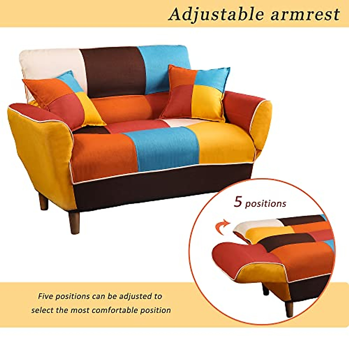 LUMISOL Modern Loveseat Sleeper Sofa Couch, Convertible Futon Sofa Couch with Adjustable Armrest and Backrest for Living Room, Apartment