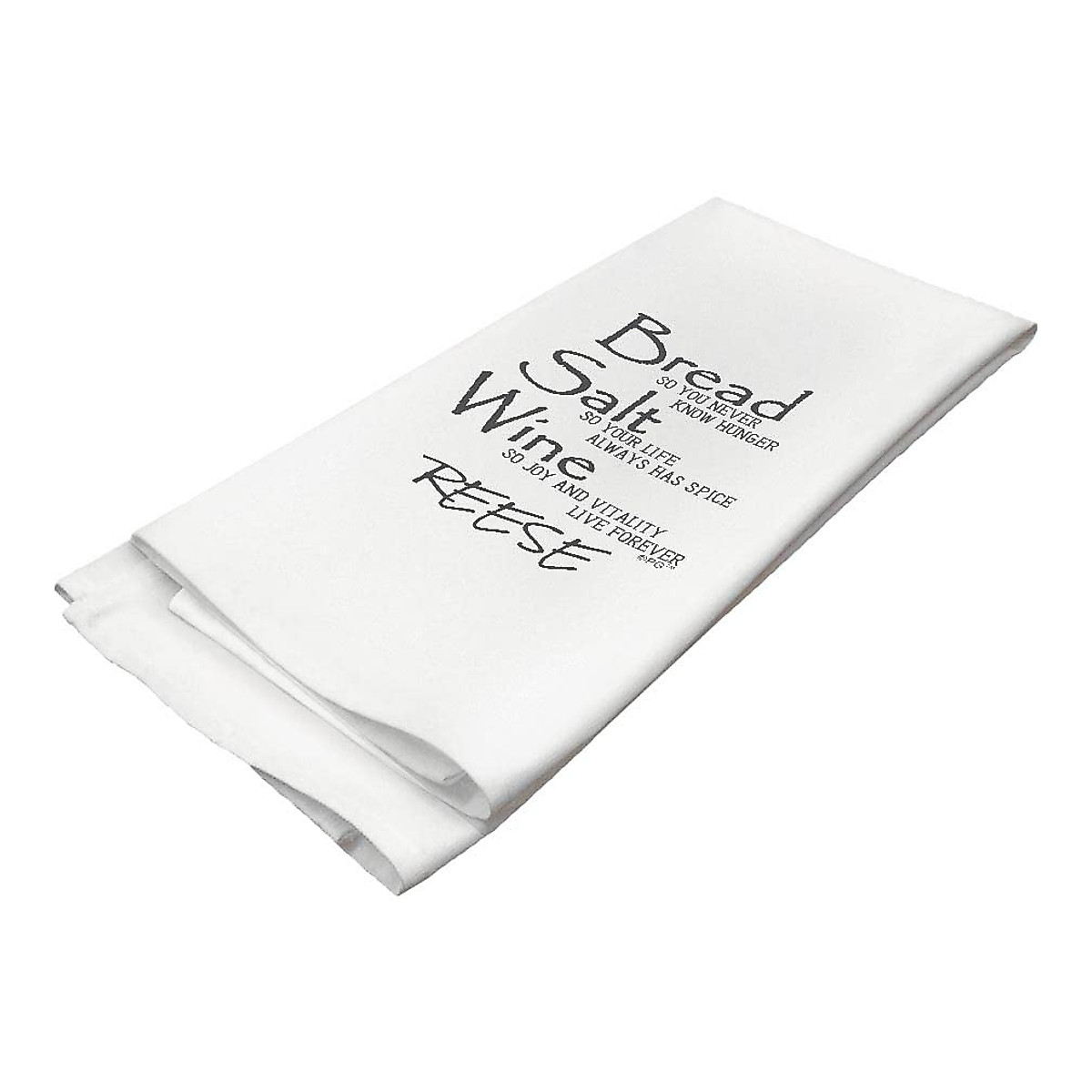 Bread Salt Wine Housewarming Gift for Women Wonderful Life Quote with Custom Text Personalized Kitchen Tea Towel White
