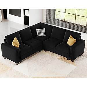 Belffin Velvet Modular Sectional Sofa Convertible Sectional Sofa Couch with Reversible Chaise L Shaped 4 Seater Corner Sofa Couch Black