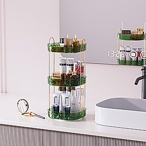 ZHIAI Rotating Makeup Organizer for Vanity, Perfume Organizer Large Bathroom Organizers and Storage, Skincare Organizers Lipstick Toiletry Spinning Holder Countertop 360 Spinning 3 Tier Green