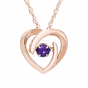 Boston Bay Diamonds 14K Rose Gold Plated .925 Sterling Silver & Amethyst Heart Swirl Brilliance in Motion Gemstone Pendant Necklace with Rope Chain - 18”