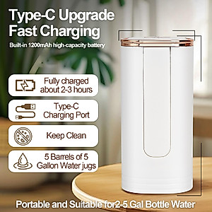 Ytqyphu Water Dispenser for 5 Gallon Bottle,Foldable Portable Water Bottle Pump，USB Charging Electric Drinking Water Pump，for Camping Essentials, Water Table Pump，Kitchen, Office, Picnic