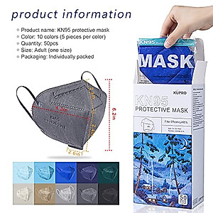 KUPRO KN95 Face Masks 10 Colors 50 Pack Individually Wrapped,Colored KN95 Disposable Masks for Adults