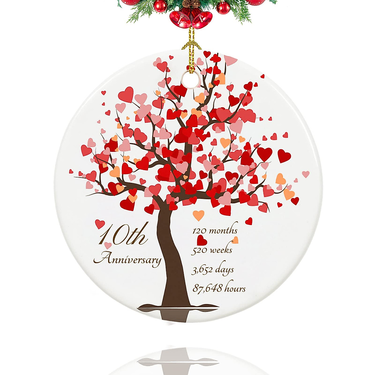 10th Anniversary Ornament, Gifts for 10th Wedding Anniversary, 10 Year Anniversary Valentines Gifts for Couples,Her,Him, 2.9" Ceramic 10 Year Anniversary Christmas Ornaments 2024