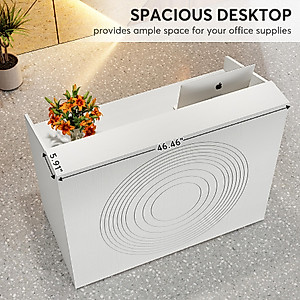 Tribesigns Reception Desk with Counter, Modern Front Desk Reception Room Table with Cable Grommet, 47 inch Retail Counter for Checkout, Lobby, Beauty Salon, Home Office Desk, White