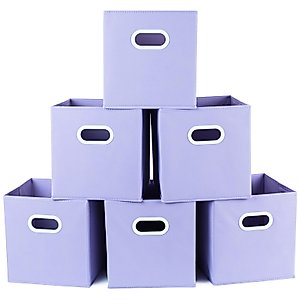 Bwecitoo Fabric Storage Bins 6 Pack 11 inch Foldable Storage Cubes with Plastic Handles Fun Colored Durable Cube Storage Bin for Home, Playroom, Closet Organizers and Storage, Purple
