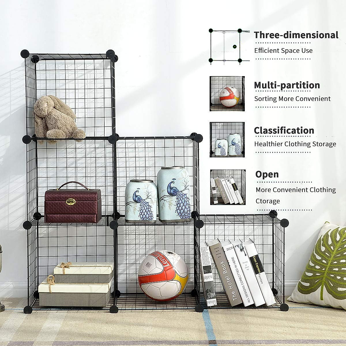 BRIAN & DANY Metal Wire Storage Cubes, DIY 9-Cube Closet Cabinet and Modular Shelving Grids, Wire Mesh Shelves and Rack, Black